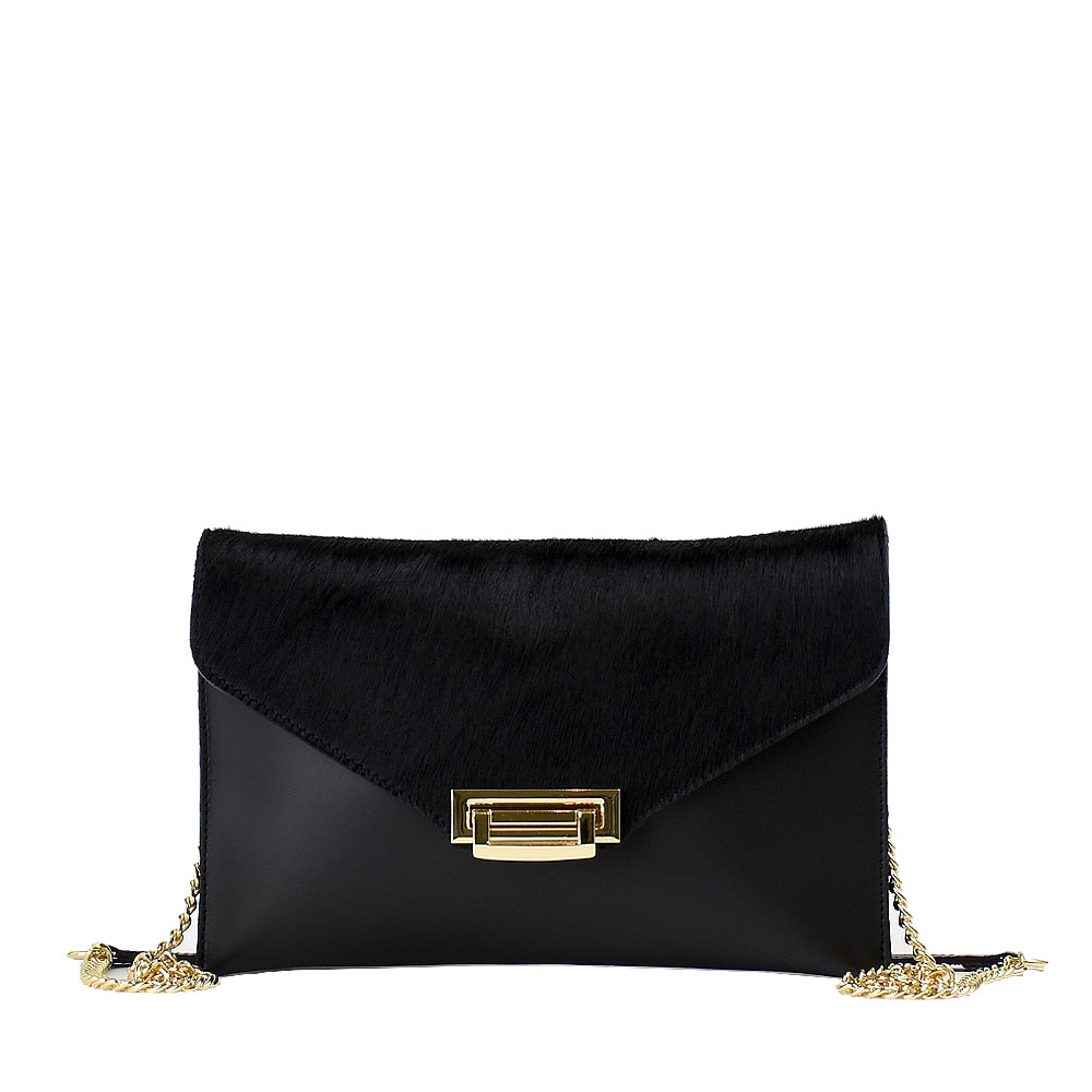 Ruga leather clutches with flap in hair calf Luna. Genovesi. Made in Italy