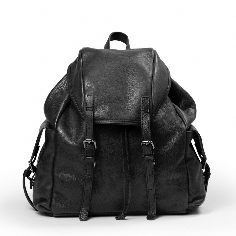 Black Genuine vintage calf leather backpack Ibisco by Original Tuscany ...